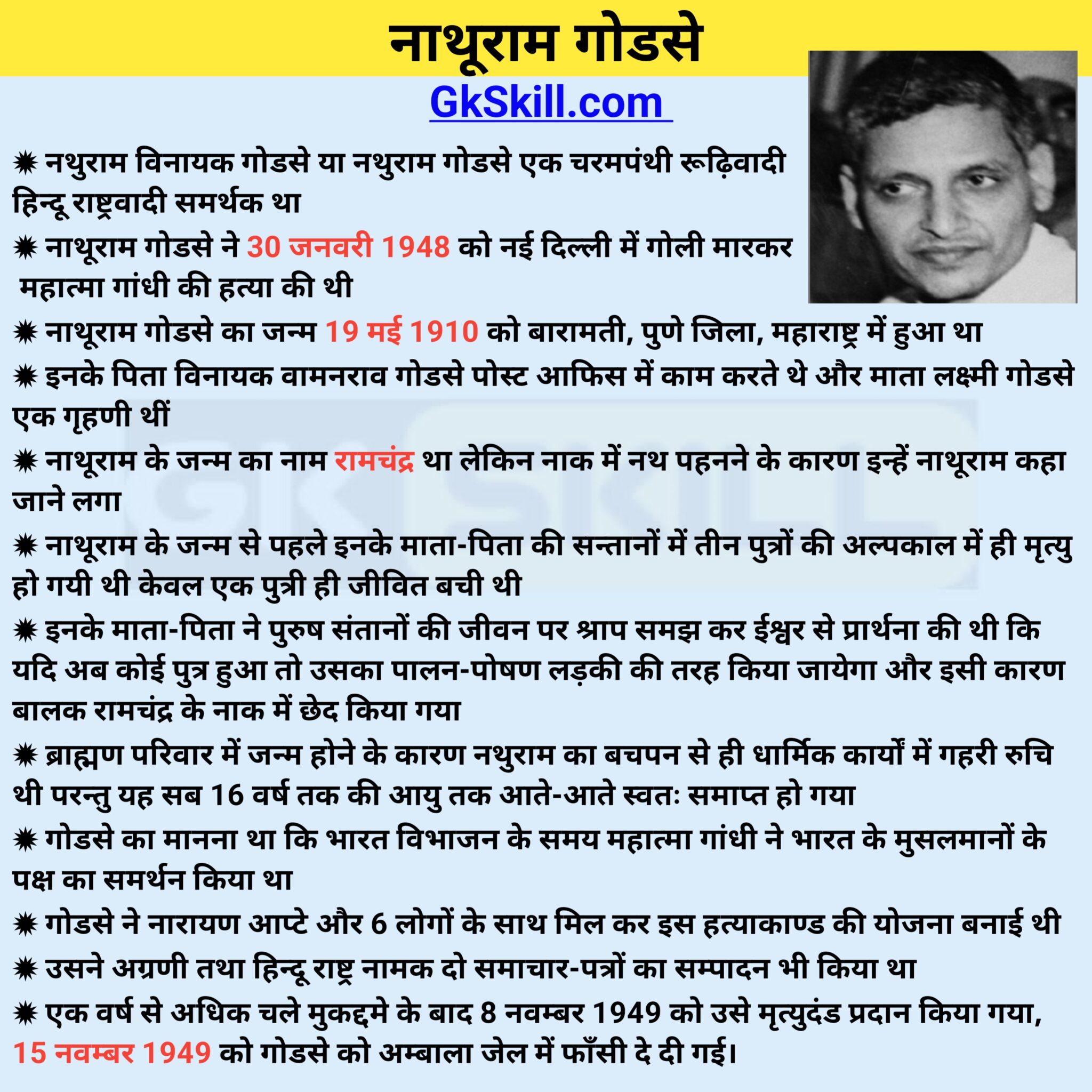 Nathuram Godse Biography | नाथूराम गोडसे की जीवनी - Gk skill